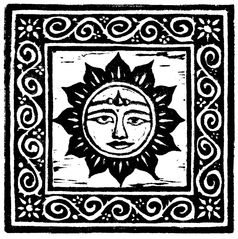 "Sun God Linocut" by Yvette Bell | Redbubble