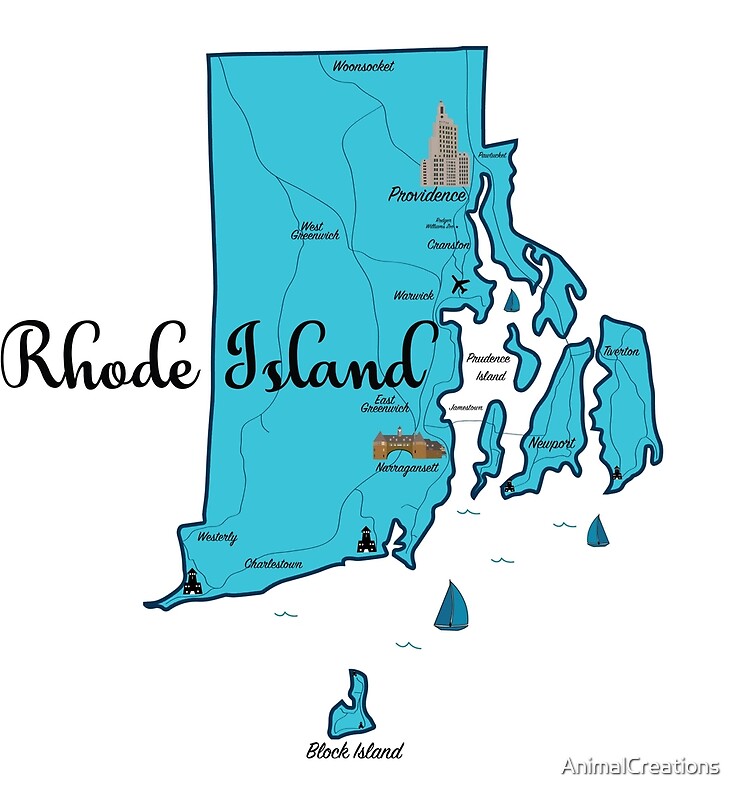 "Rhode Island Ocean State-Map" by AnimalCreations | Redbubble