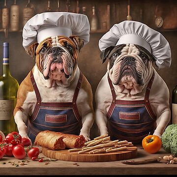 "English Bulldogs Cook in the Kitchen" Sticker for Sale by candiscamera ...
