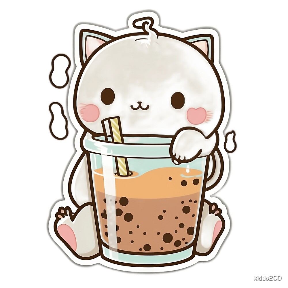 "Cute Cat Drinking Bubble Tea Cartoon Boba Drawing" by kiddo200 | Redbubble