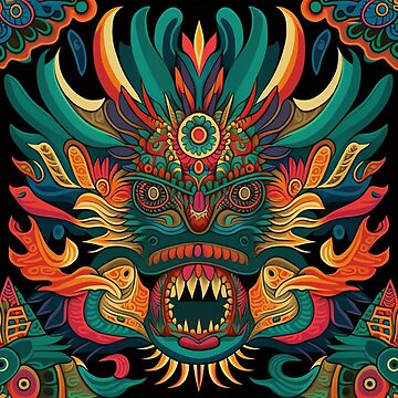 "Azteca Dragon Quetzalcoatl Aztec Native Mexican Mayan Pattern" Poster ...