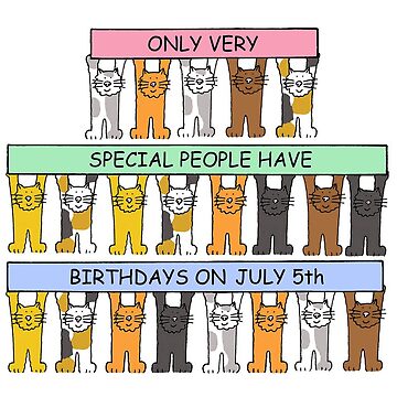 "July 5th Birthday Cartoon Cats Holding Banners" Sticker for Sale by ...