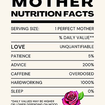 "Mother Nutrition Facts" Sticker for Sale by unitydesigneu | Redbubble