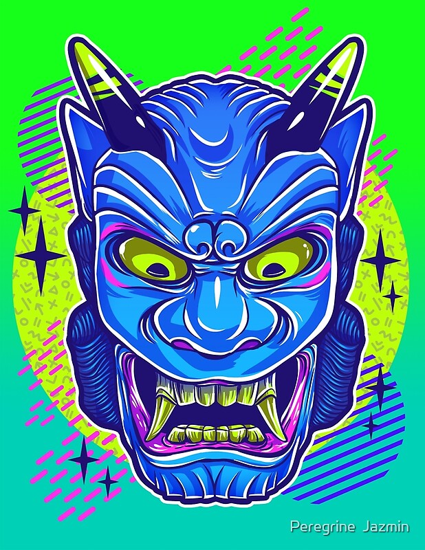 "Neon Noh - Ao Oni" by Peregrine Jazmin | Redbubble