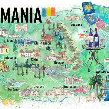 "Romania Illustrated Travel Map with Roads and Tourist Highlights ...