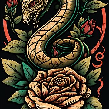 "American Traditional Snake and Rose Tattoo Design " Poster for Sale by ...