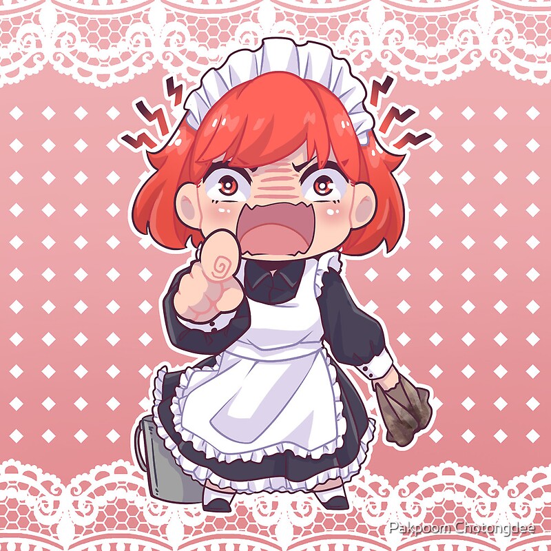 "Anime, Red short hair, Maid Sticker, - The Maid Collection" by Pakpoom ...