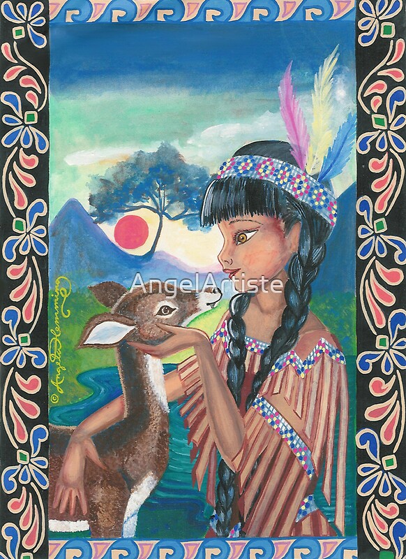 "The Native American Girl And The Fawn" by AngelArtiste | Redbubble