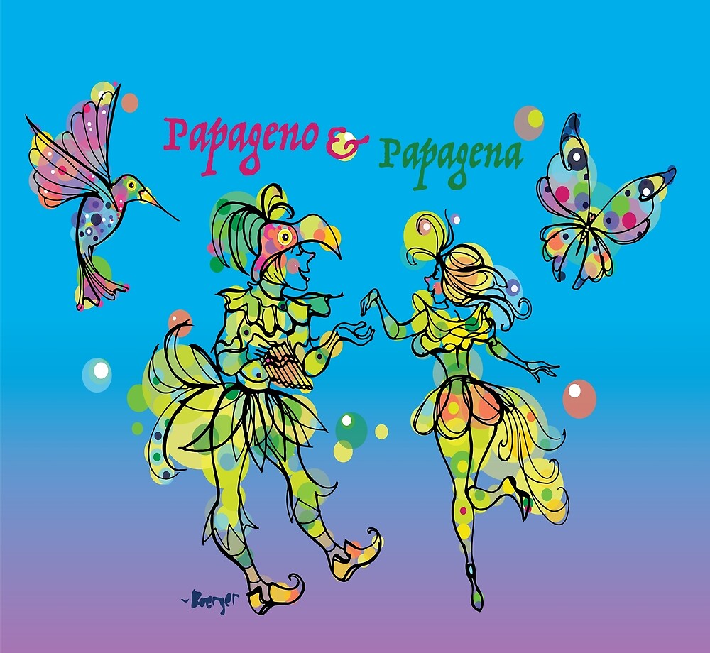 "Papageno & Papagena with colorful background" by Andy Boerger | Redbubble