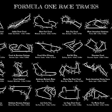 "F1 Race Tracks (White Stencil-No Background)" Graphic T-Shirt for Sale ...