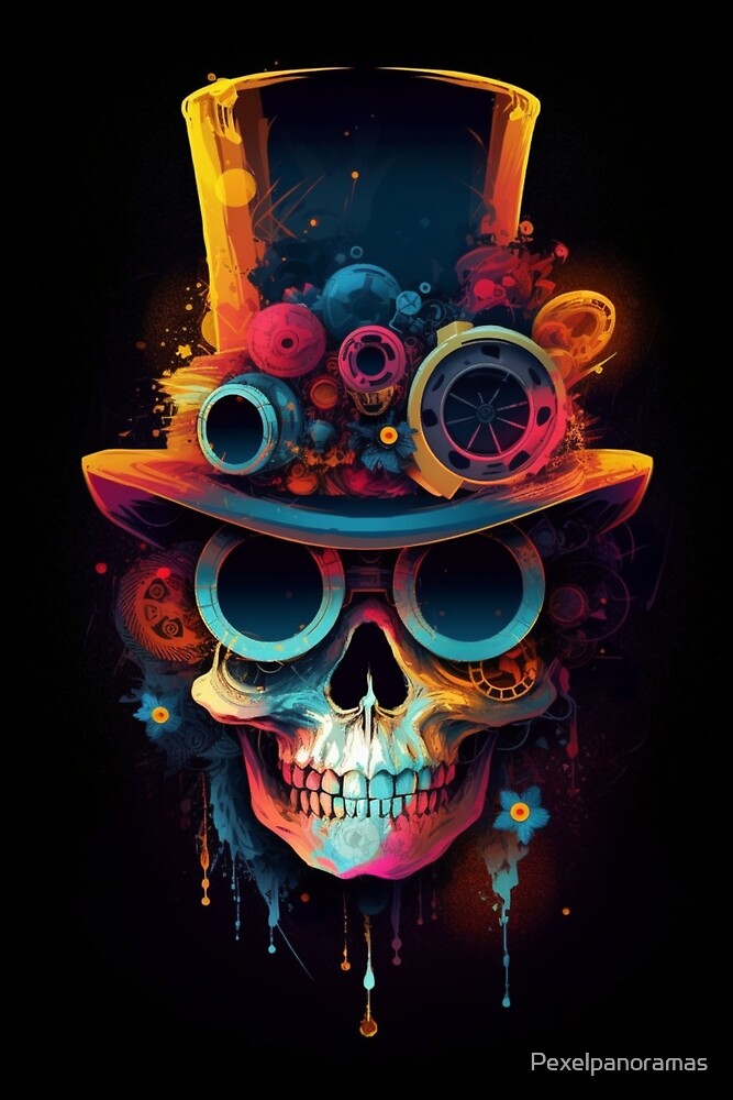 "Whimsical Psychedelic Skull Madhatter Skeleton Art Design V.87" by ...