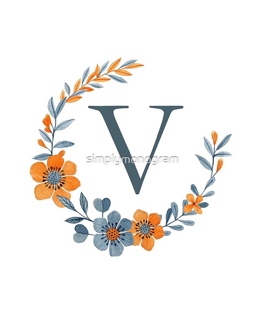 "Monogram V Autumn Orange Floral" by simplymonogram | Redbubble