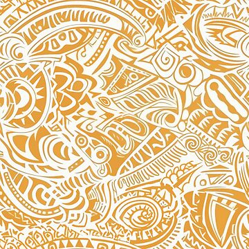 "Orange and White Tropical Flora Leaves Pacific Island Tribal Pattern ...