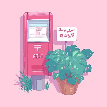 "Kawaii Japanese post box and monstera plant " Poster for Sale by ...