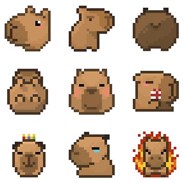"Bundle of cute little Capybara of all colors in pixel arts" Sticker by ...