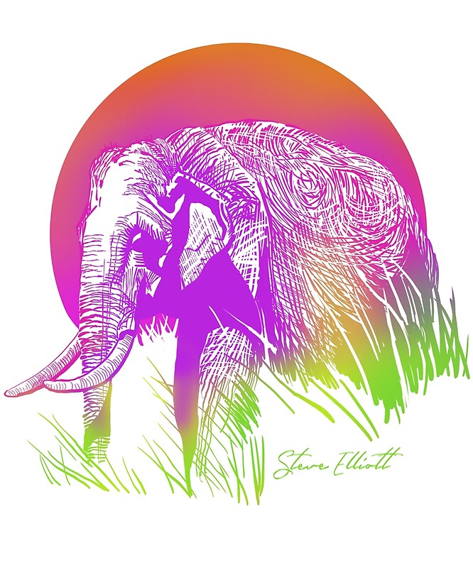 "Pink Elephant at Sunset" by Steve Elliott | Redbubble