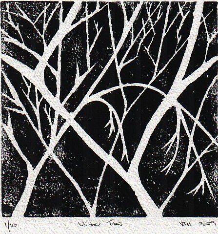 "Winter Trees Linocut black" by Vanessa Heaton | Redbubble