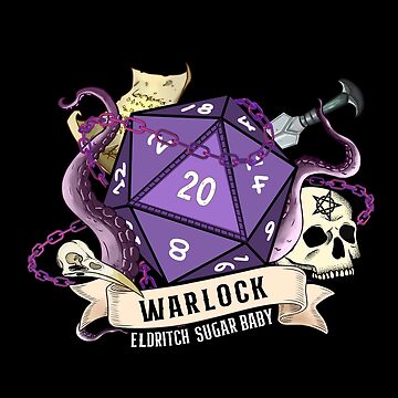 "DND WARLOCK D20 DICE, Eldritch sugar baby: skull, dagger, tentacles, chains and pact" Sticker ...