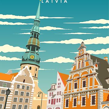 "Riga Latvia Vintage Minimal Retro Travel Poster" Sticker for Sale by ...