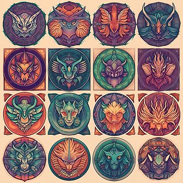 "Mystical Beast Emblems (Set 2)" Sticker for Sale by Dinosty | Redbubble