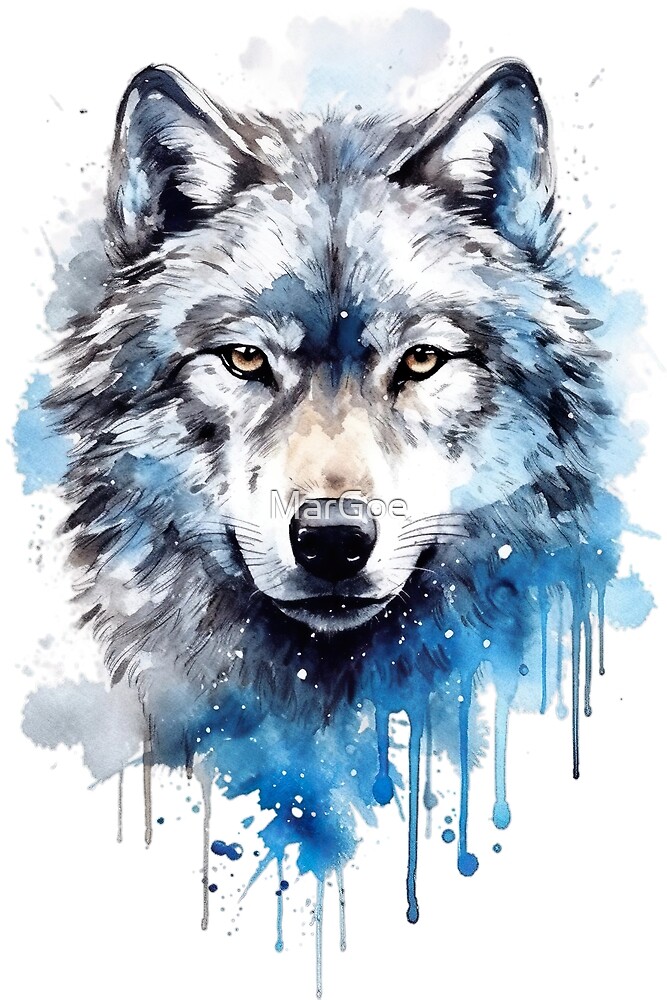 "Wolf Watercolor Splash Nature Art" by MarGoe | Redbubble