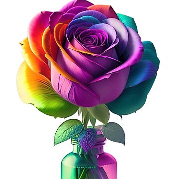 "Huge rainbow colored rose in glass vase" Sticker for Sale by ...