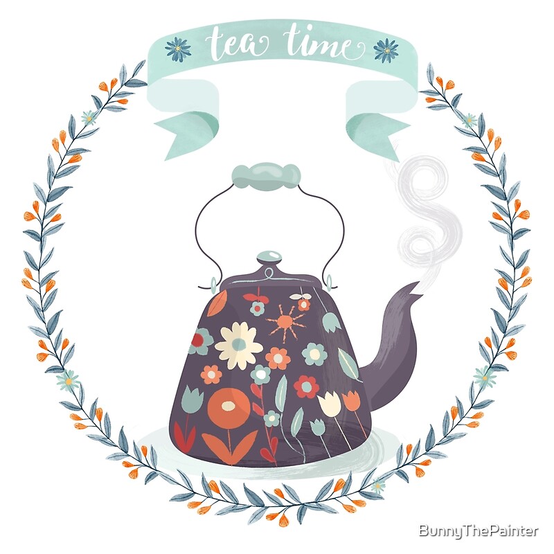 "Tea Time Floral Tea Kettle" by BunnyThePainter | Redbubble