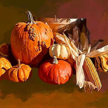 "Fall autumn harvest pumpkin digital painting. Fall home decor" Sticker ...