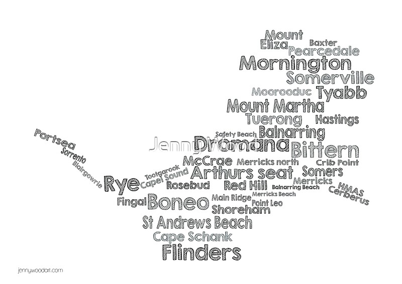 "Peninsula word cloud (white)" by Jenny Wood | Redbubble