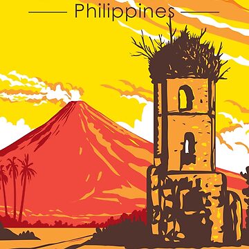"Mayon Volcano Cagsawa Ruins Philippines Travel Art Vintage" Poster for ...