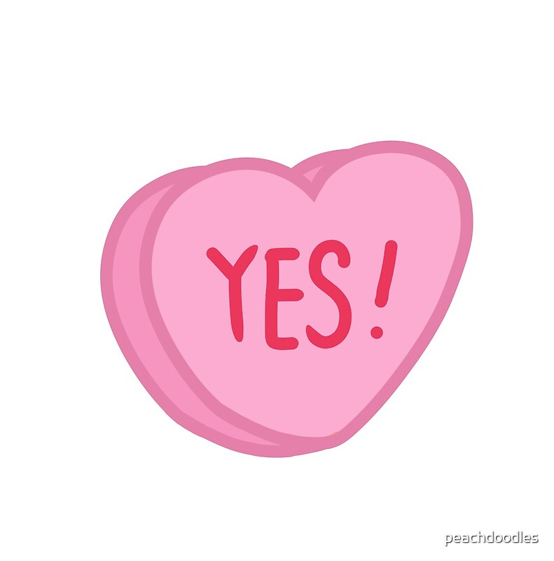 "Yes! Pink Heart Consent Sticker" by peachdoodles | Redbubble