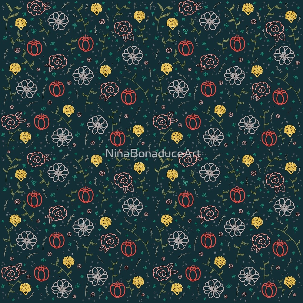 "Tossed Floral Multi Color Print" by NinaBonaduceArt | Redbubble