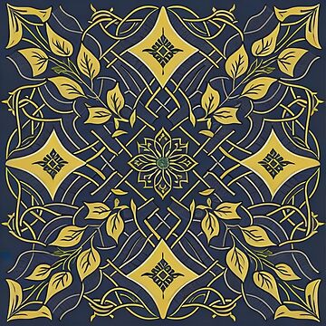 "Retro modern, black and yellow filigree repeating textile pattern ...