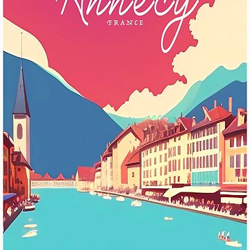 "ANNECY / France: Serenity in the Alps: Retro - Vintage Style" Sticker ...