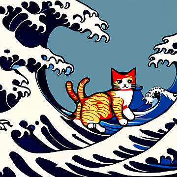 "Two Tailed Cat in the Great Wave off Kanagawa" Sticker for Sale by ...