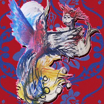 "Phoenix Rising and Masked Mermaid (Original Drawing by ACCI)" Sticker ...