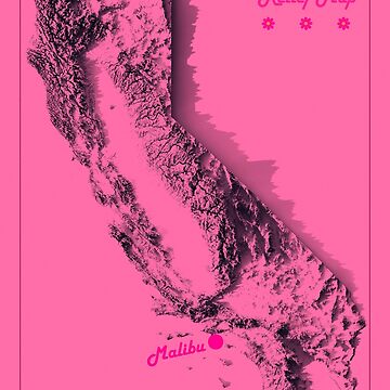 "California Pink Relief Map Malibu Beach 3D digitally-rendered" Art ...