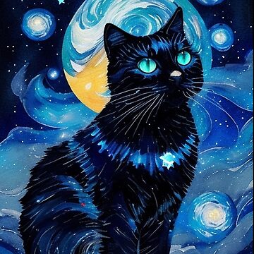 "Van gogh Starry Night Black Cat" Art Board Print for Sale by ...