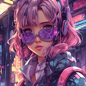 "Cyber Preppy Kawaii Hoodie Headphone Anime Girl" Sticker for Sale by ...