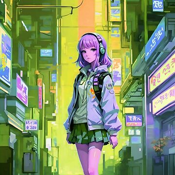 "Cyber Preppy Kawaii Anime School Girl Headphone" Sticker for Sale by ...