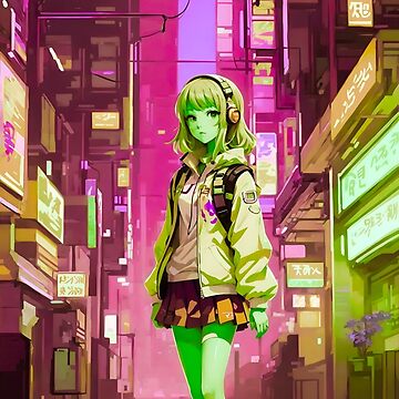 "Cyber Preppy Kawaii Anime School Girl Headphone" Sticker for Sale by ...