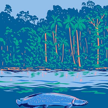 "Arapaima in the Amazon River or Río Amazonas in South America WPA Art ...