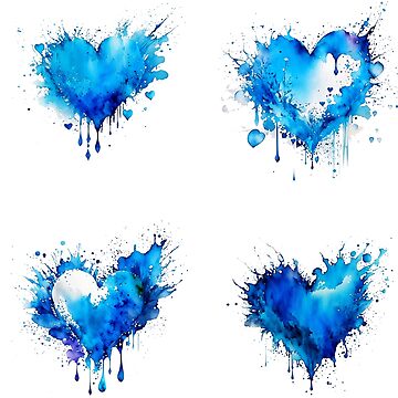"4 blue aquarelle hearts bundle set pack" Sticker for Sale by ...