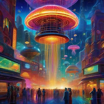 "Alien Worlds – Surreal Cyberpunk City 98 - Jellyfish Cyborg" Sticker ...