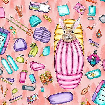 "Copy of Whimsical Backpacking Rabbit Gear Spread Tossed on Peach ...