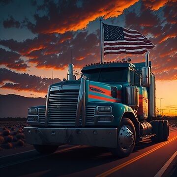"American Flag on a Semi-Truck" Sticker for Sale by Reecethebeast ...