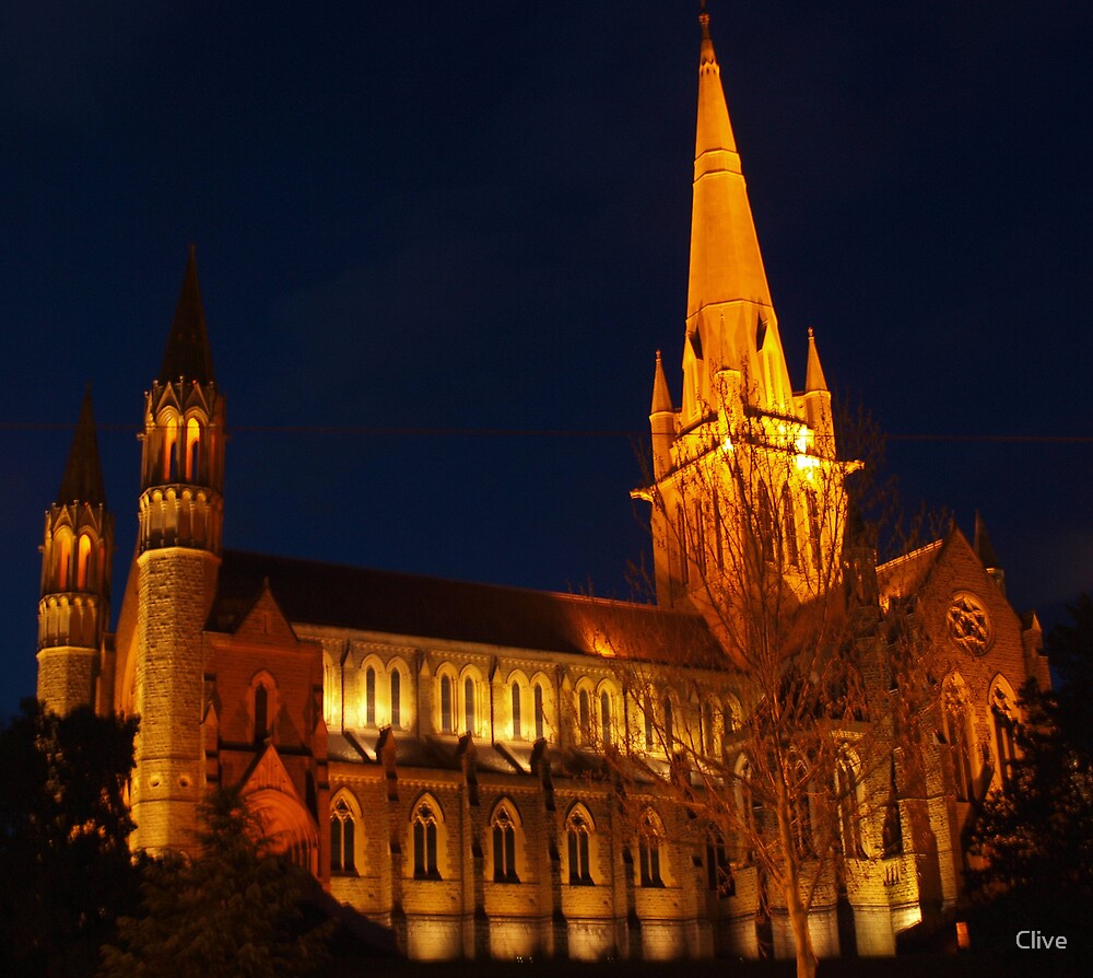 "The Sacred Heart Cathedral, Bendigo at night" by Clive | Redbubble