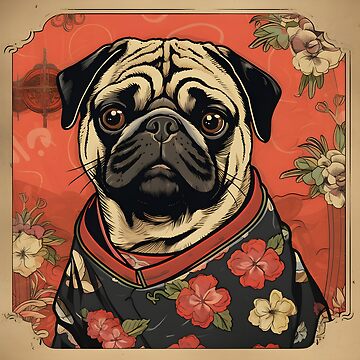 "A Pug in Japanese style" Sticker for Sale by Korntip Sutthipun | Redbubble