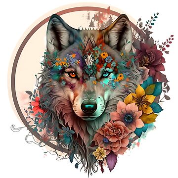 "Colorful Wolf With Flowers" Sticker for Sale by ArtFromBeyond | Redbubble