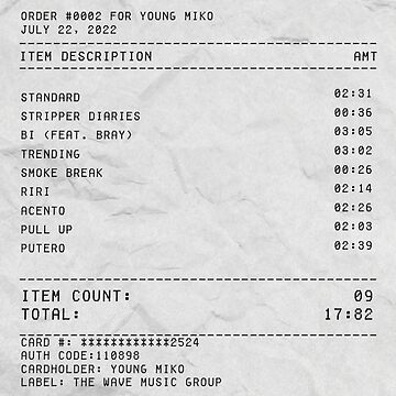 "Trap Kitty -Young Miko- album receipt" Sticker for Sale by Maria N ...